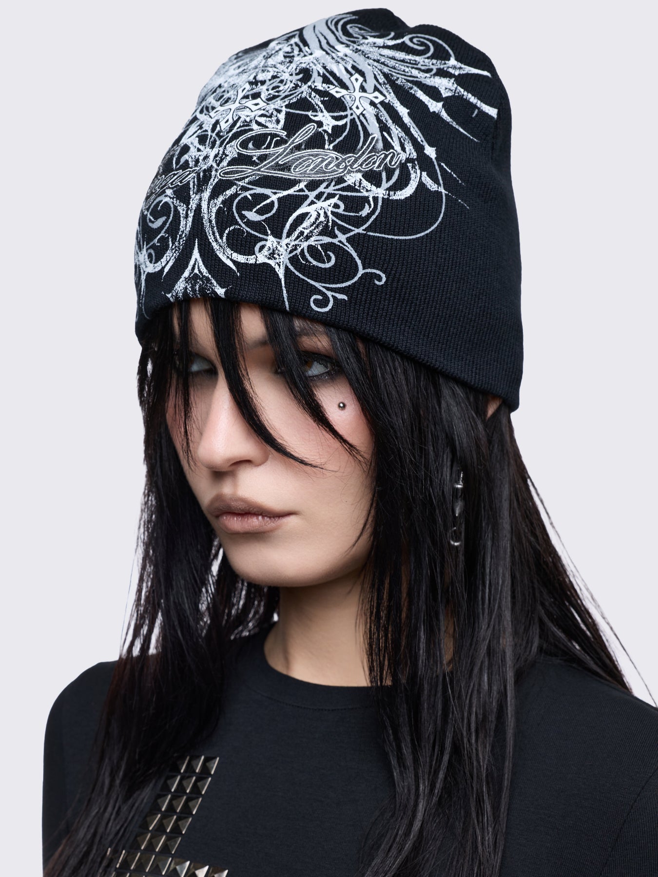 Black Beanie with Cross Design | Minga London – Minga London EU